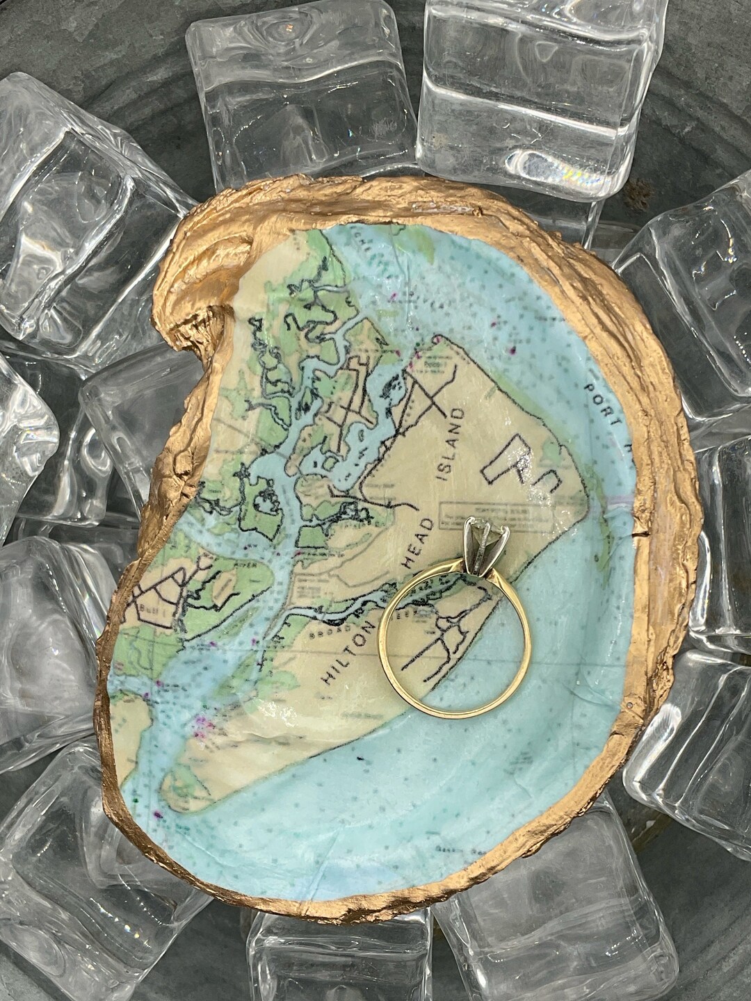 Hilton Head Island, SC Nautical Map Oyster Shell Trinket Ring Dish - Etsy