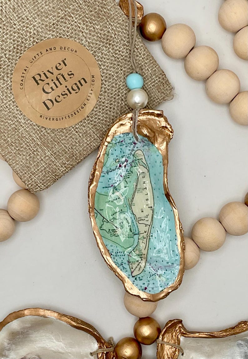 Jekyll Island, Georgia Nautical Map Oyster Shell Ornament - Etsy