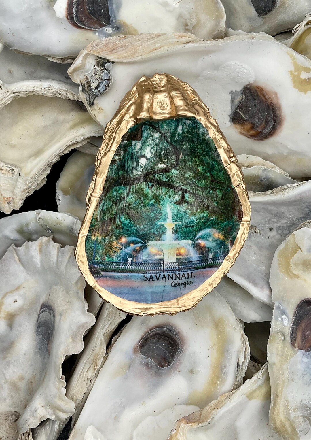 Savannah Georgia Forsyth Park Fountain Oyster Shell Trinket Ring Dish ...