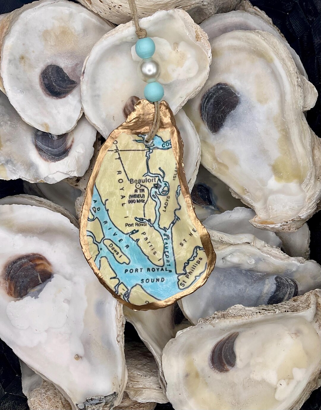 Beaufort, South Carolina Map Oyster Shell Ornament - Etsy