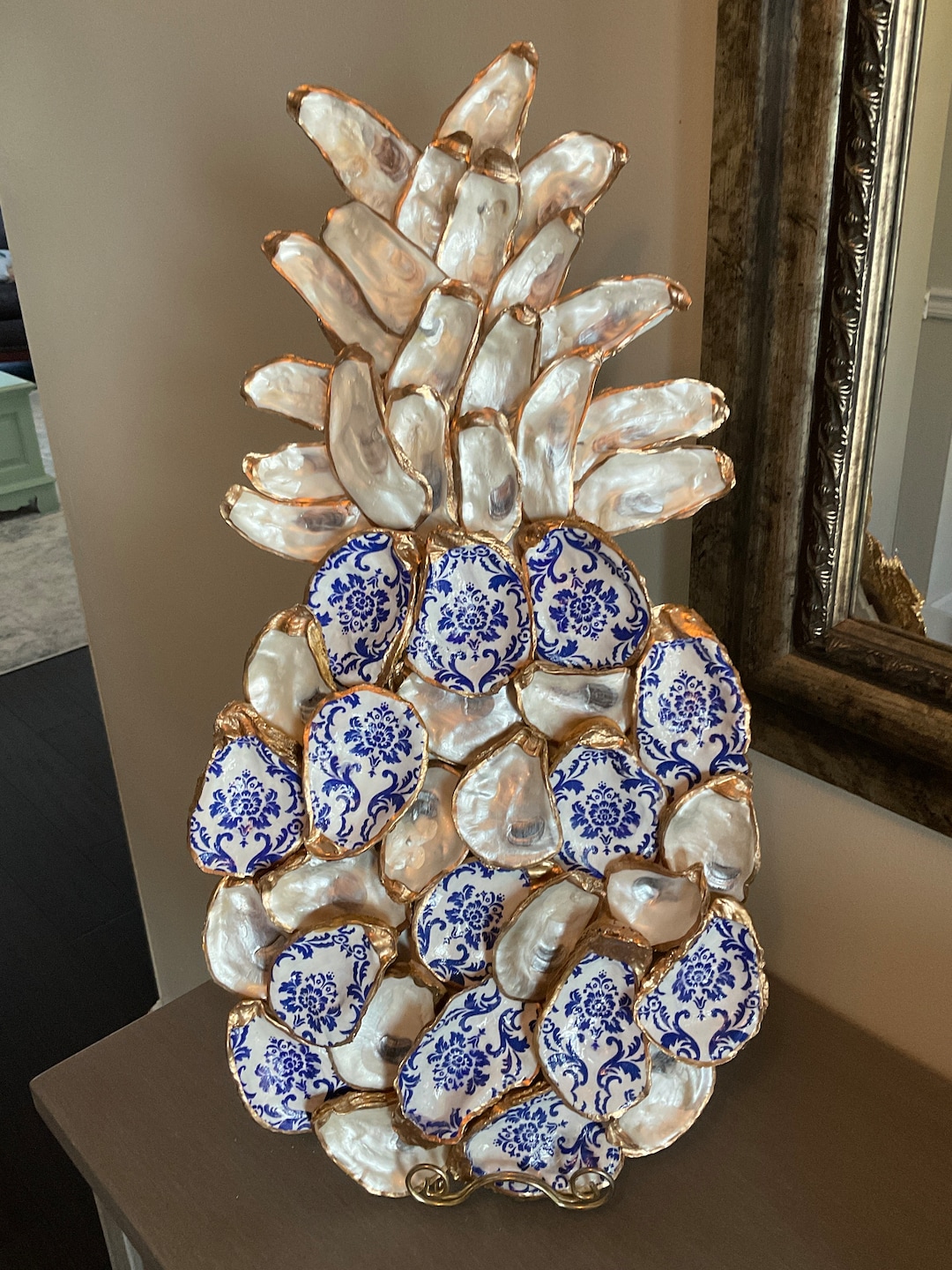 Blue Floral Pineapple Oyster Shell Wall Hanging - Etsy
