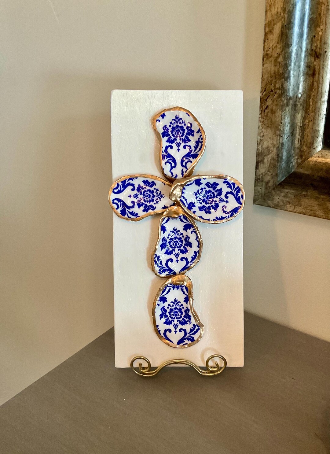 Blue Floral Oyster Shell Cross - Etsy
