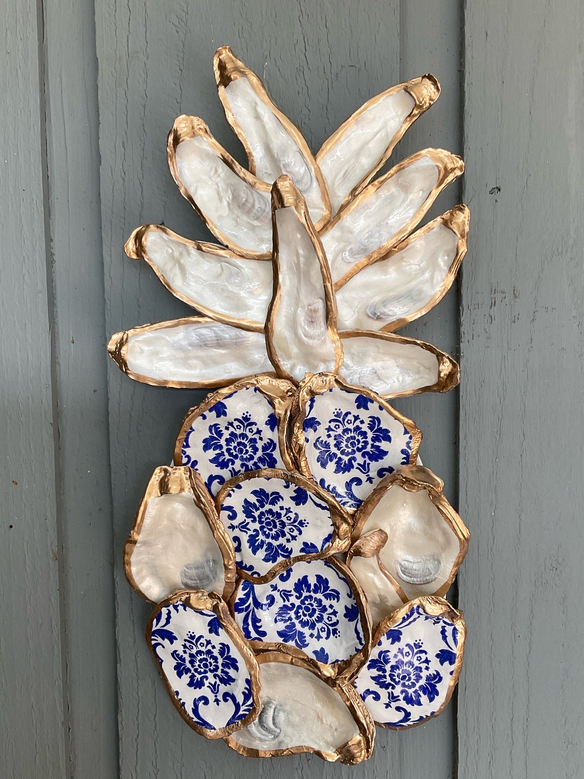 Blue Floral Pineapple Oyster Shell Wall Hanging Mini/small - Etsy