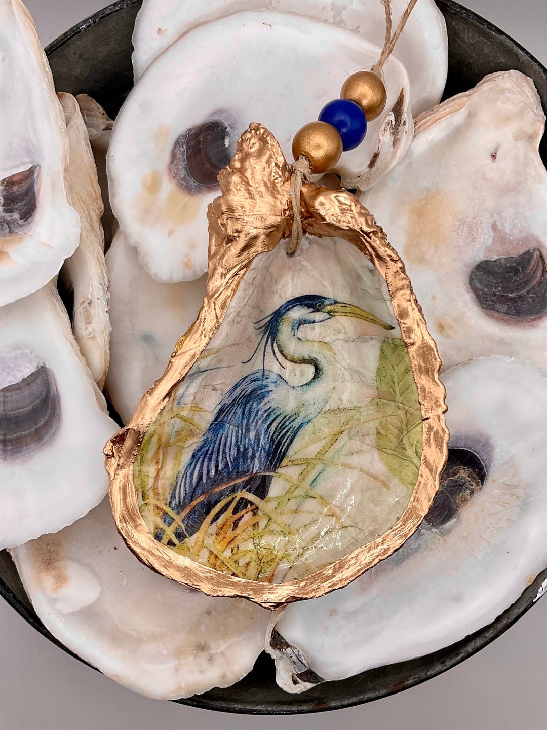 Heron Oyster Shell Ornament or Trinket Ring Dish - Etsy