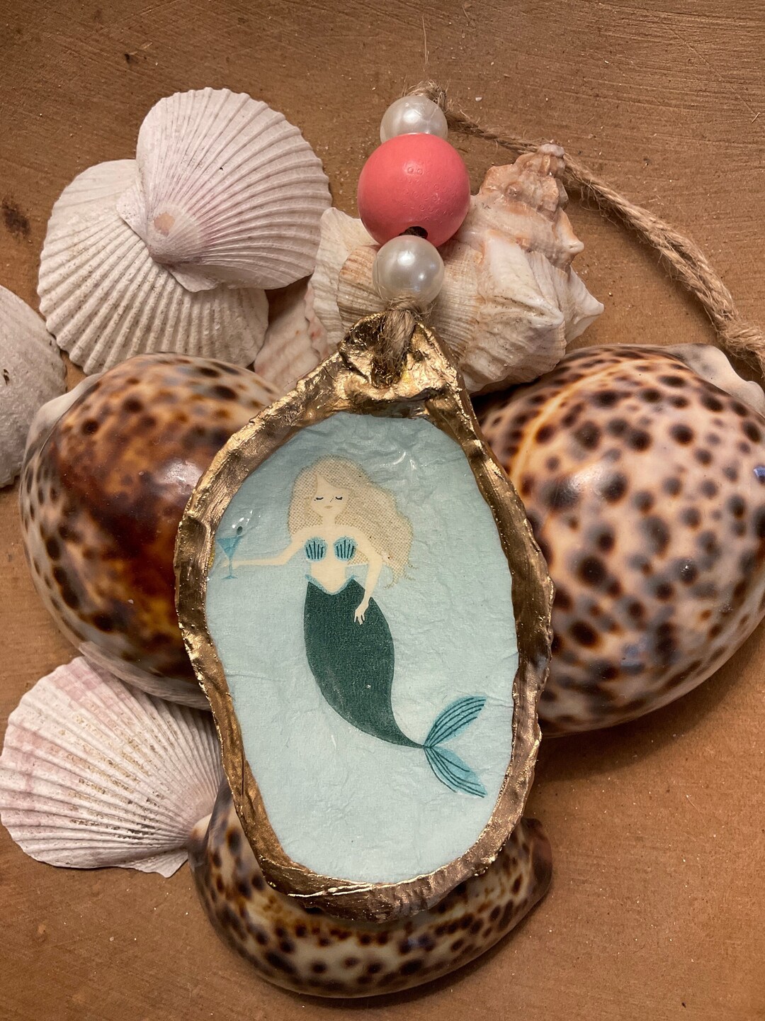 Mermaid With Martini Oyster Shell Ornament - Etsy