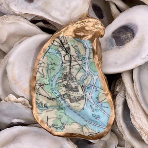 Charleston, South Carolina Nautical Map Oyster Shell Trinket Ring Dish ...