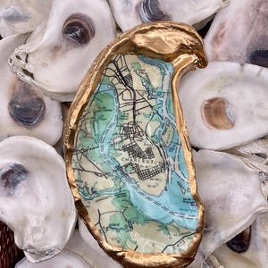 Charleston, South Carolina Nautical Map Oyster Shell Trinket Ring Dish ...