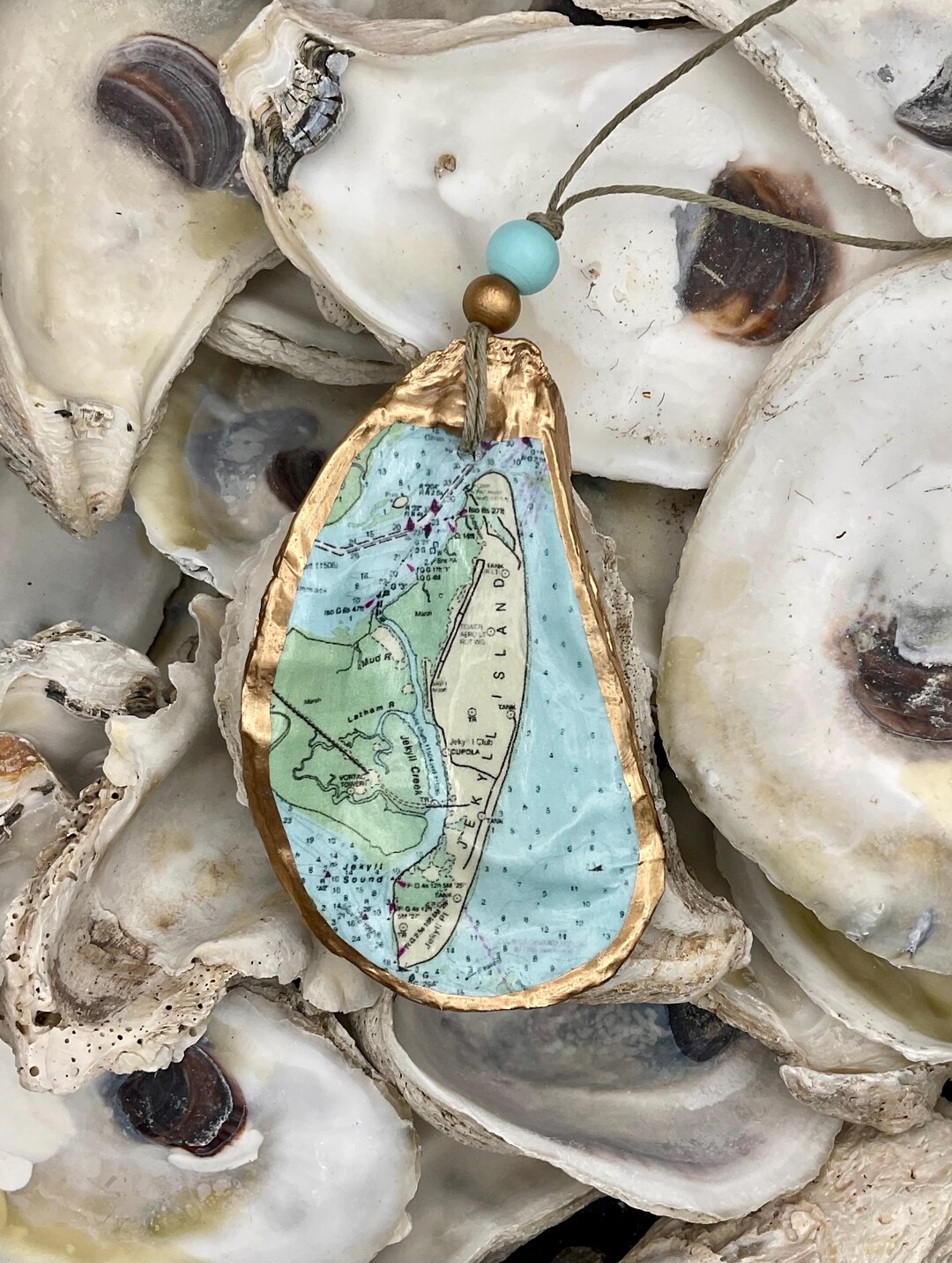 Jekyll Island, Georgia Nautical Map Oyster Shell Ornament - Etsy