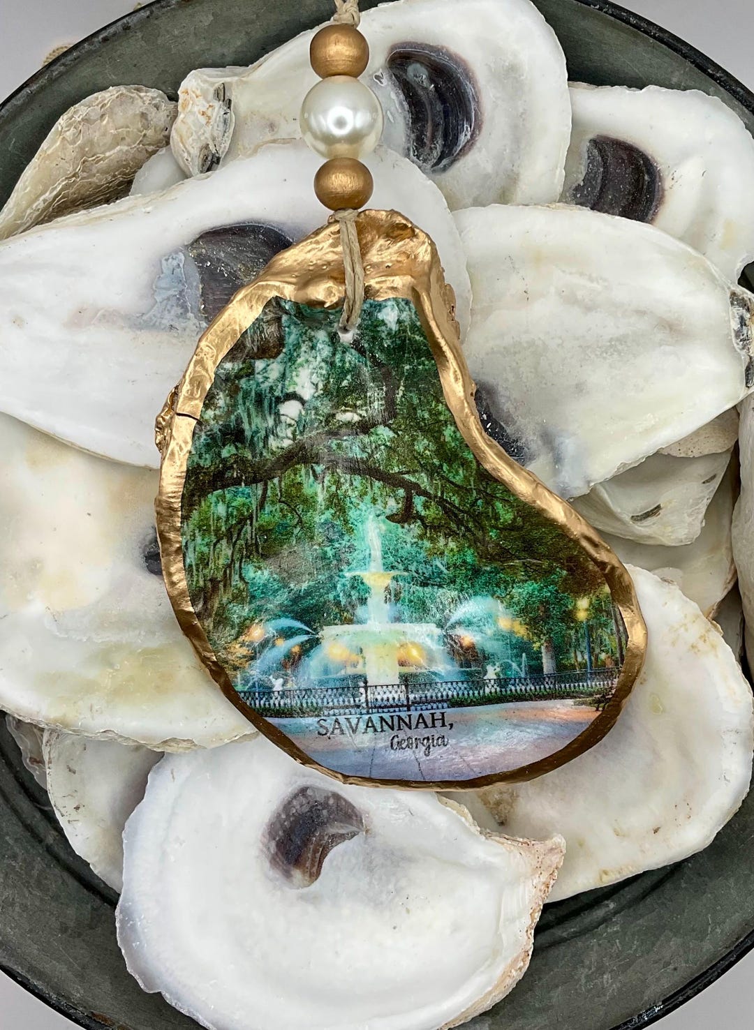Savannah Georgia Forsyth Park Fountain Oyster Shell Ornament - Etsy