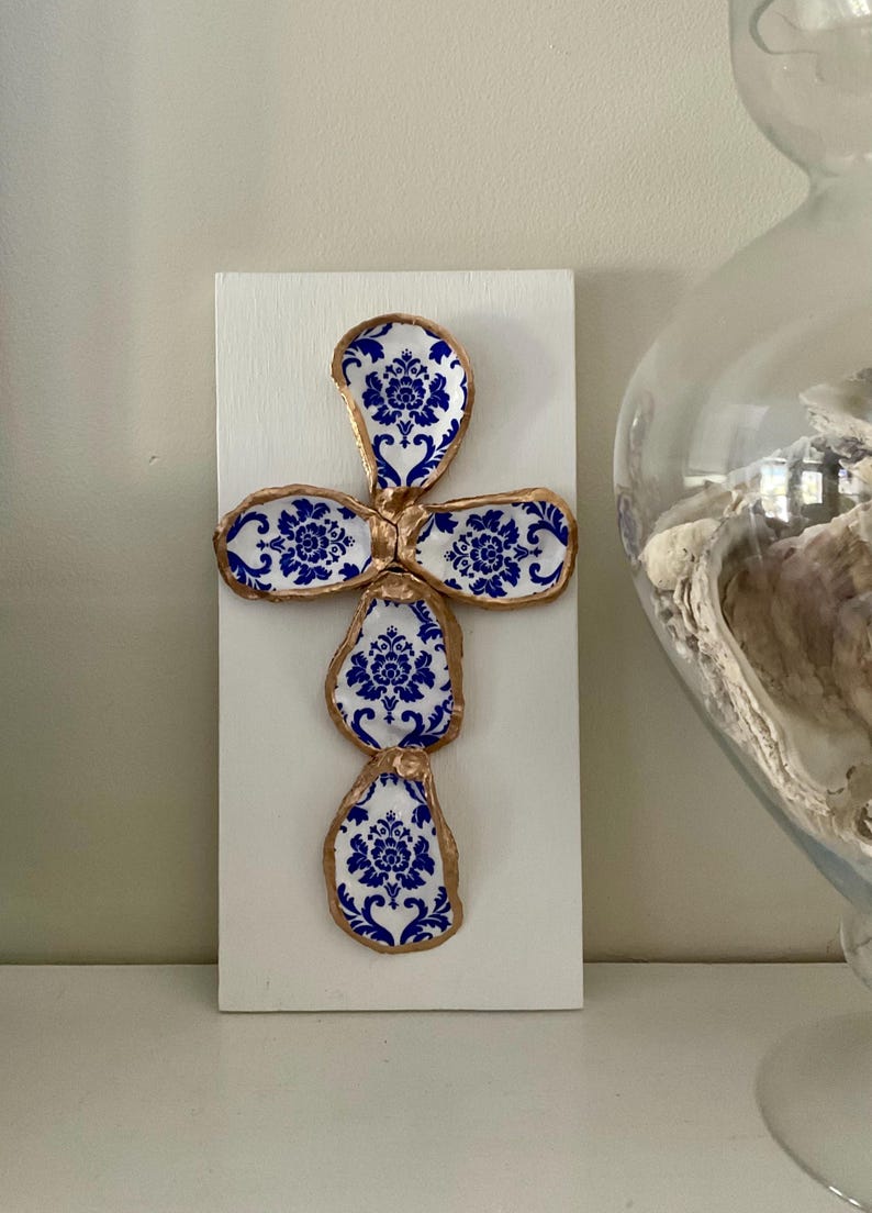 Blue Floral Oyster Shell Cross - Etsy
