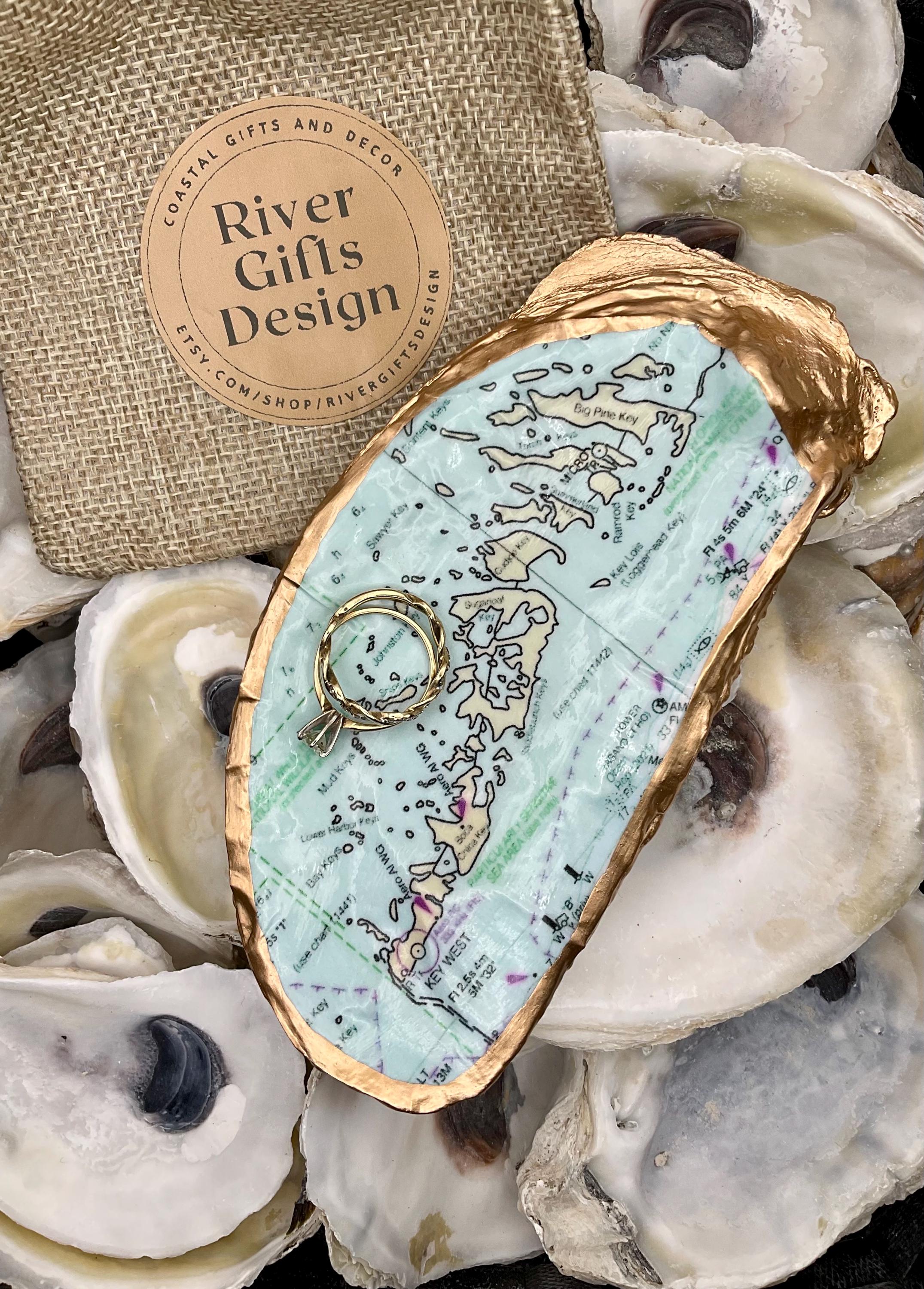 Florida Keys Nautical Map Oyster Shell Trinket Ring Dish Large - Etsy