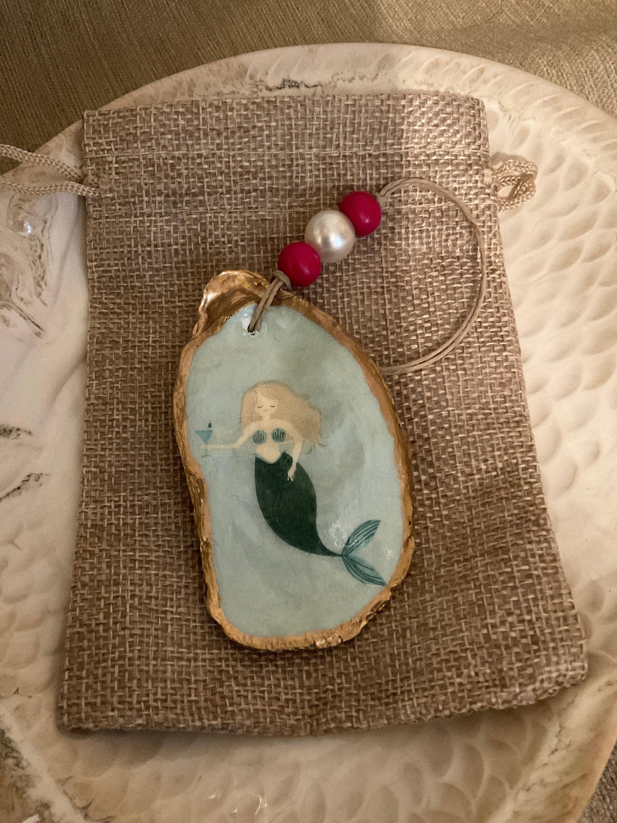 Mermaid With Martini Oyster Shell Ornament - Etsy