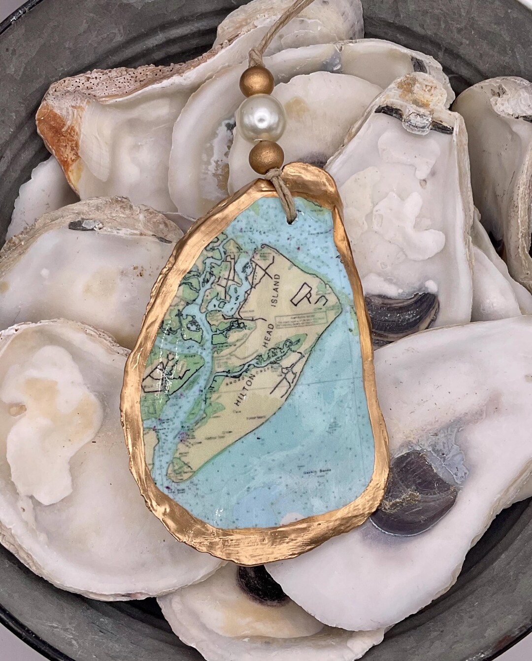 Hilton Head Island, SC Nautical Map Oyster Shell Ornament - Etsy