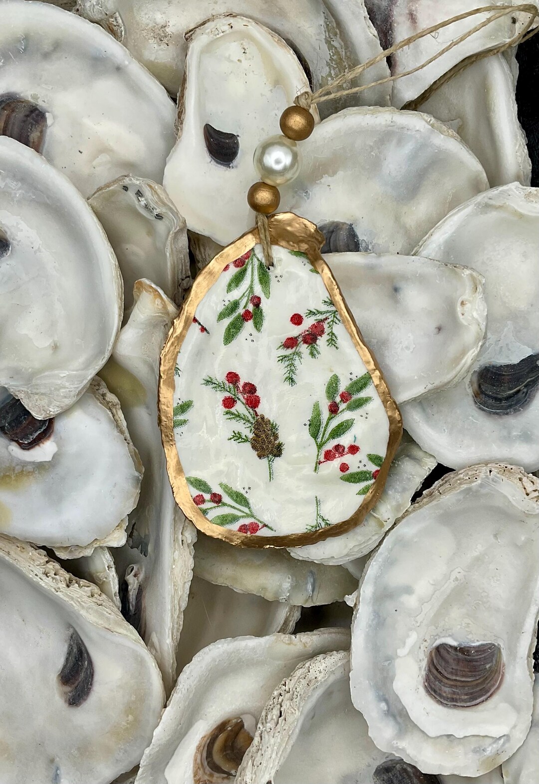 Holly Berry Branches Christmas Oyster Shell Ornament - Etsy