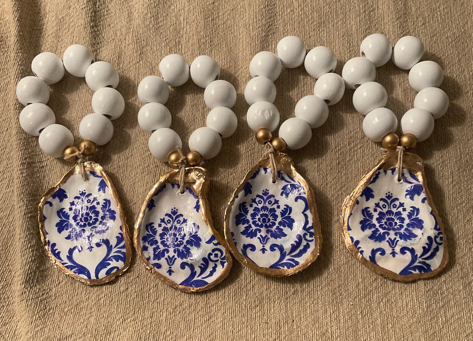 Blue Floral Oyster Shell Napkin Rings Set of 4 - Etsy