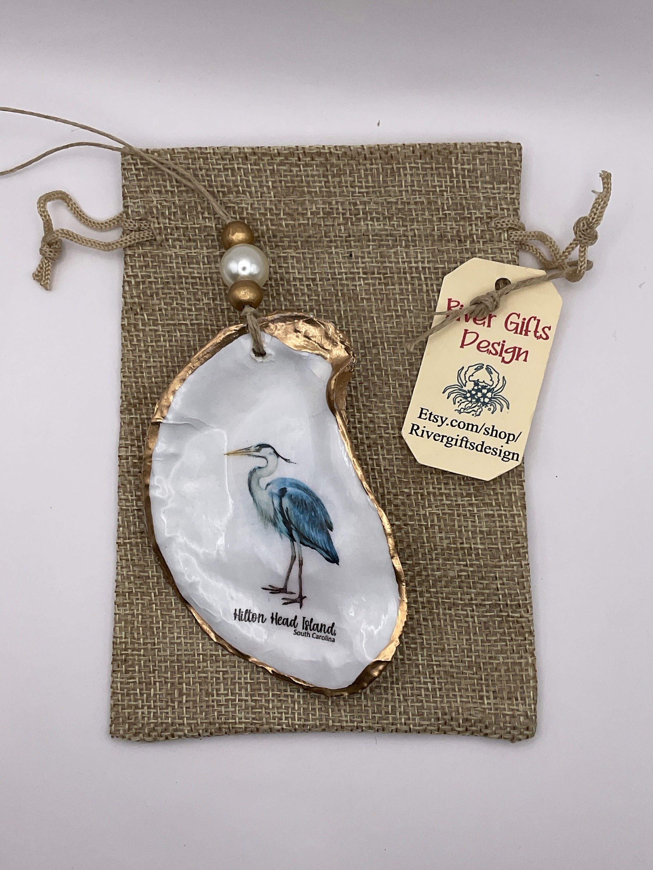 Hilton Head Island South Carolina Heron Oyster Shell Ornament - Etsy