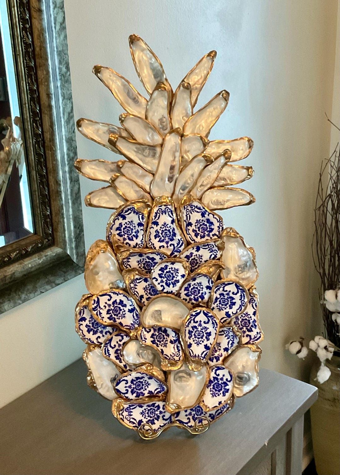 Blue Floral Pineapple Oyster Shell Wall Hanging - Etsy