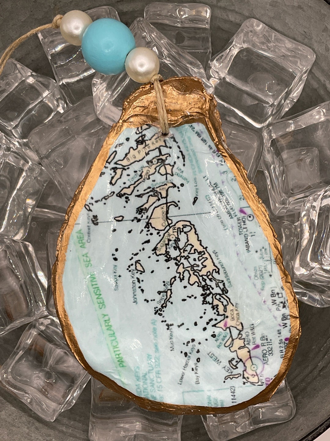 Florida Keys Nautical Map Oyster Shell Ornament - Etsy