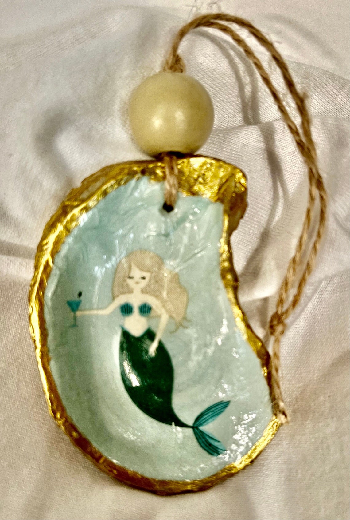 Mermaid With Martini Oyster Shell Ornament - Etsy