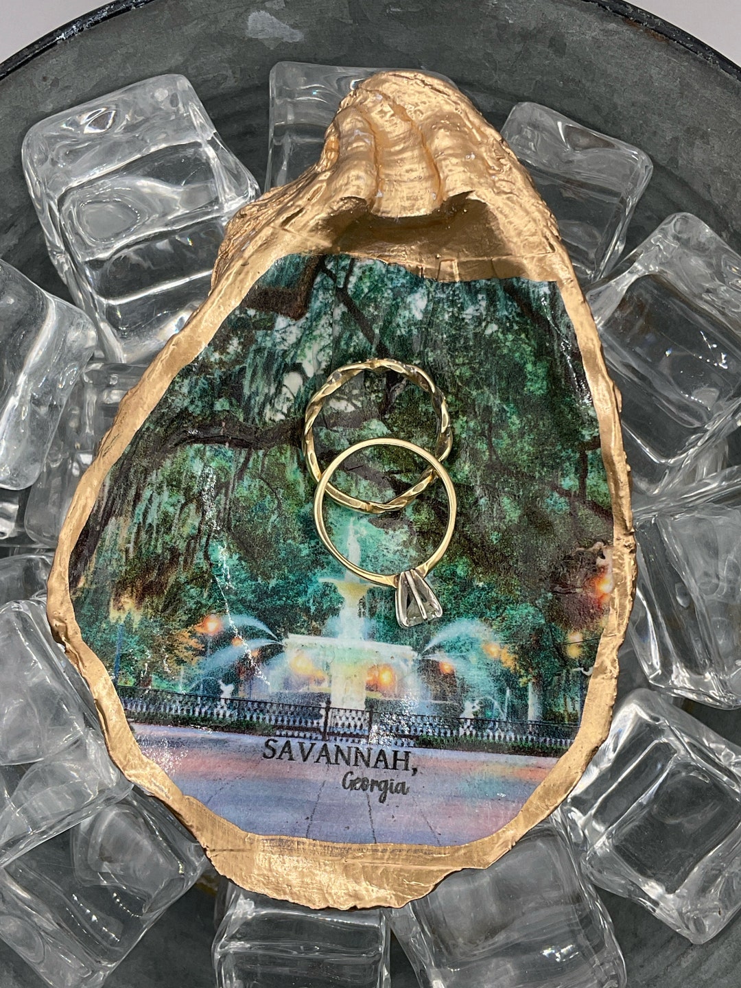 Savannah Georgia Forsyth Park Fountain Oyster Shell Trinket Ring Dish ...