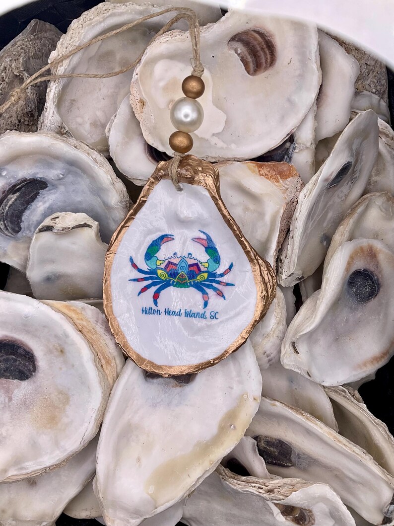 Colorful Crab Hilton Head, South Carolina Oyster Shell Ornament - Etsy