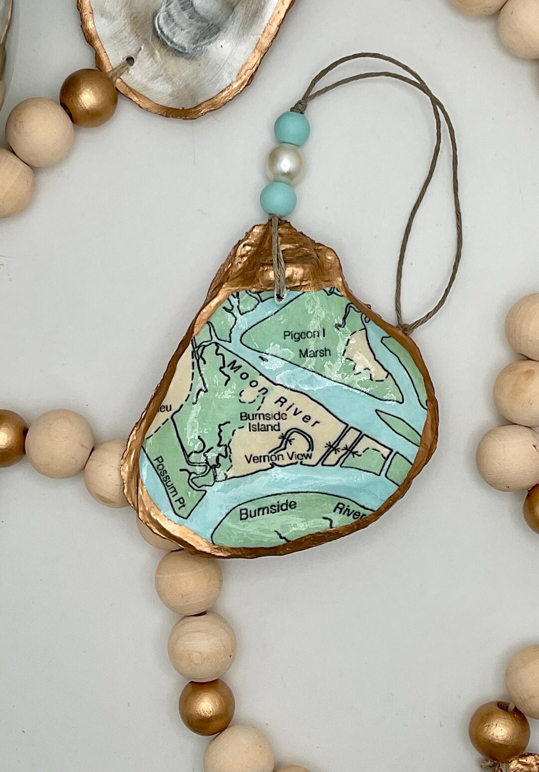 Moon River, GA Nautical Map Oyster Shell Ornament - Etsy