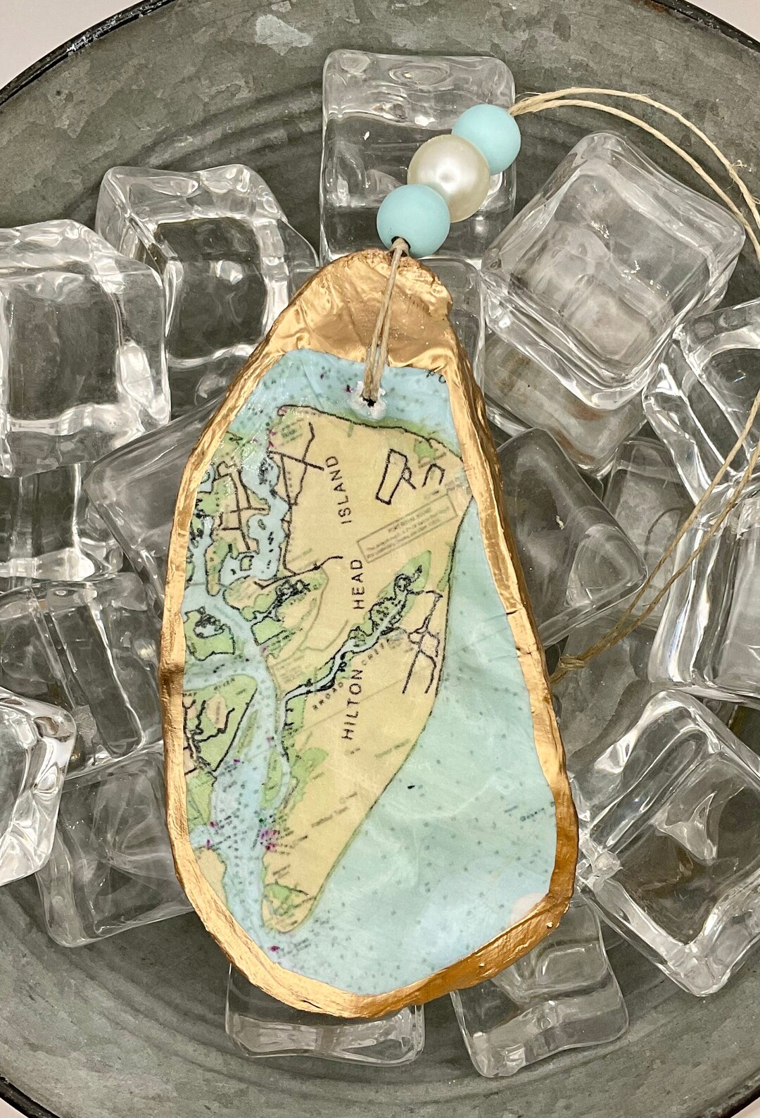 Hilton Head Island, SC Nautical Map Oyster Shell Ornament - Etsy