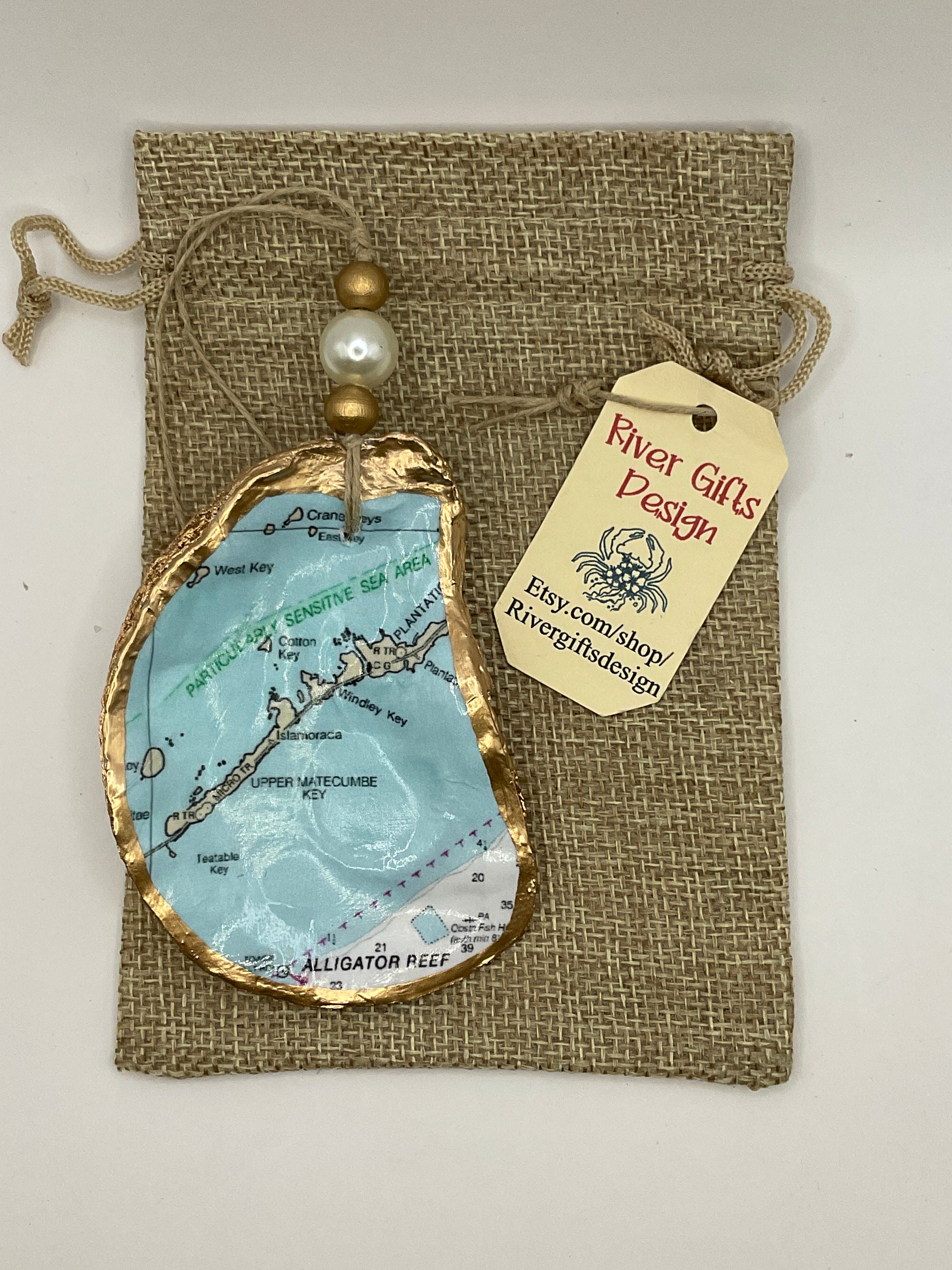 Islamorada, FL Nautical Map Oyster Shell Ornament Upper Matecumbe Key ...