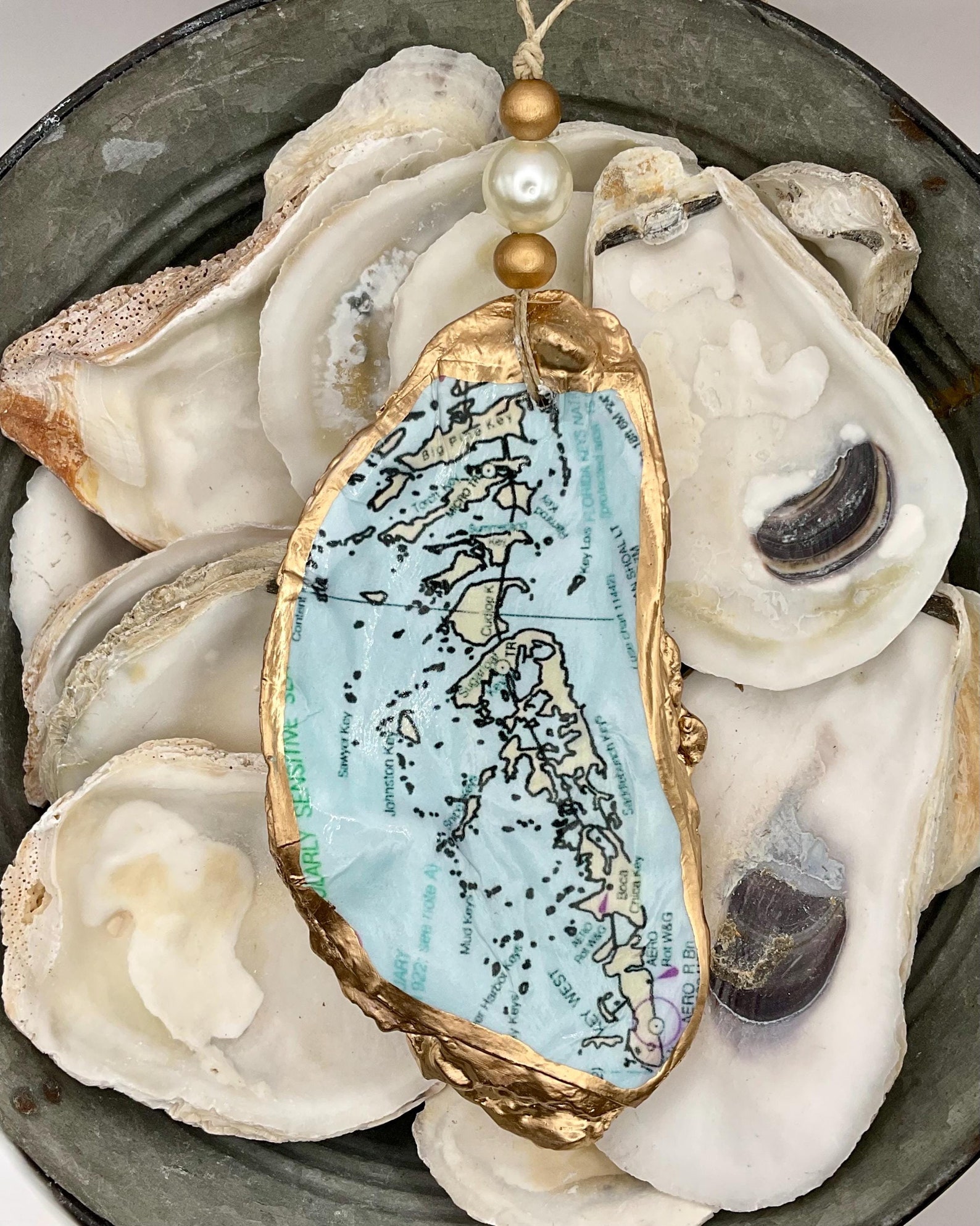 Florida Keys Nautical Map Oyster Shell Ornament - Etsy