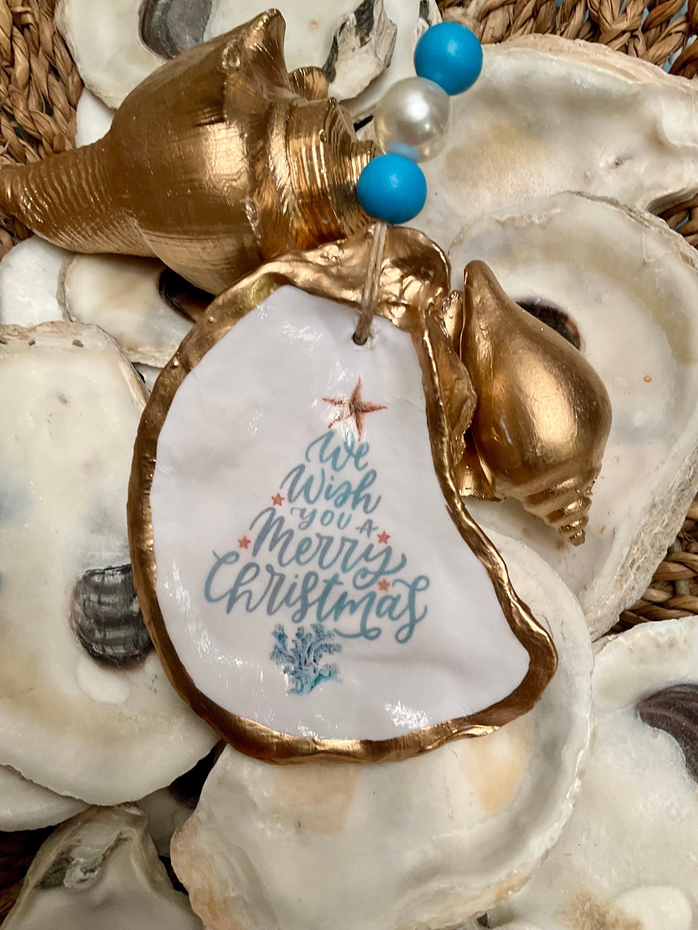 Coastal Christmas Tree Oyster Shell Ornament - Etsy