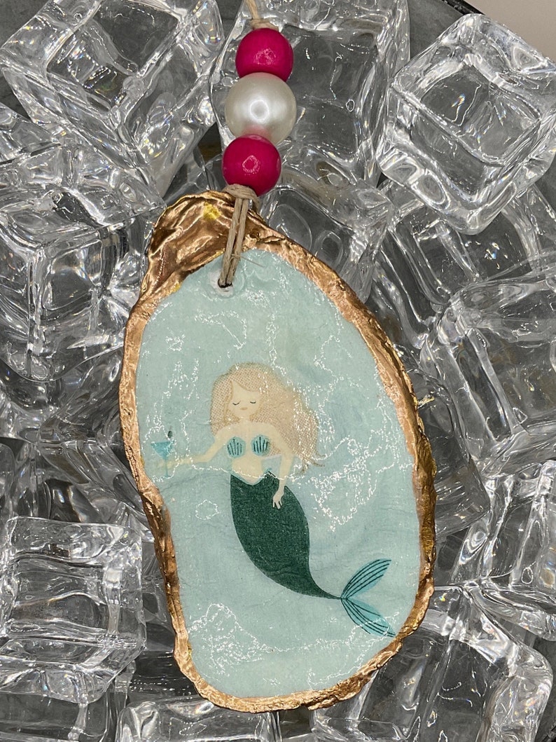 Mermaid With Martini Oyster Shell Ornament - Etsy