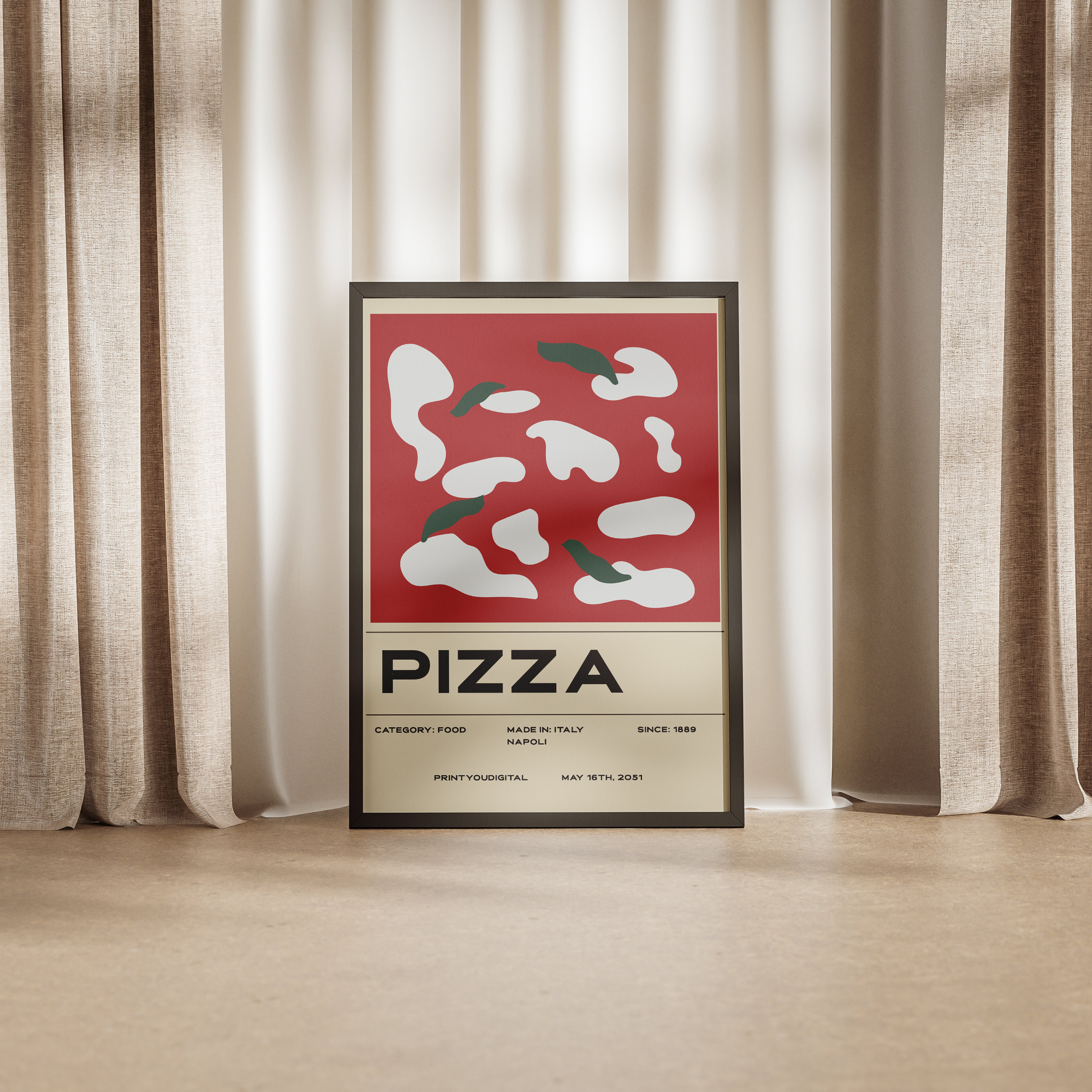 Pizza Poster Printable, Modern Kitchen Decor, Minimalist Design Italy ...