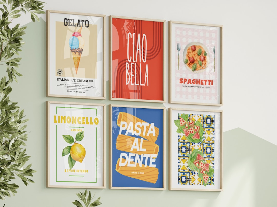 Italian Wall Art Bundle Set of 6 Printable, Kitchen Wall Art Set, Ciao ...