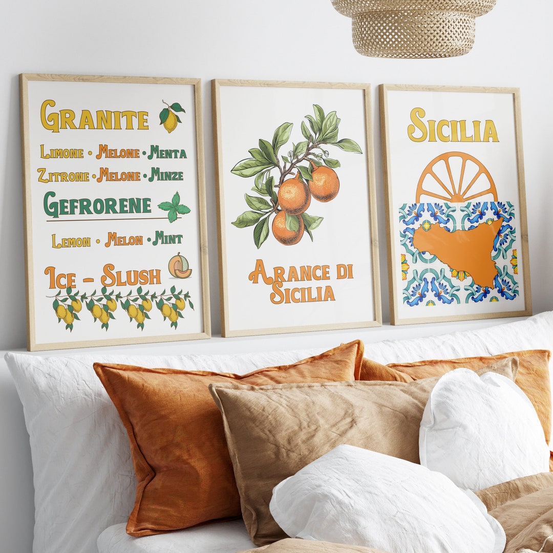 Italian Wall Art Printable Poster Set of 3, Sicily Oranges Print Italy ...