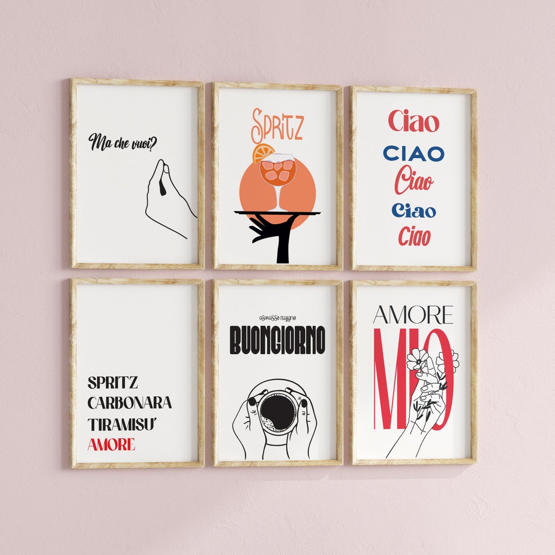 Bundle Set of 6 Printable Italian Wall Art, Gallery Poster Spritz Food ...