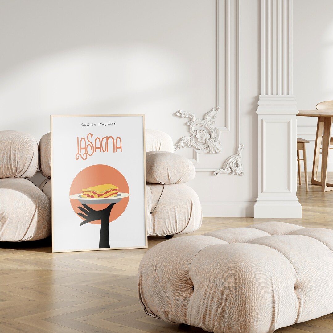 Retro Lasagna Poster Printable, Italian Kitchen Wall Print Recipe ...