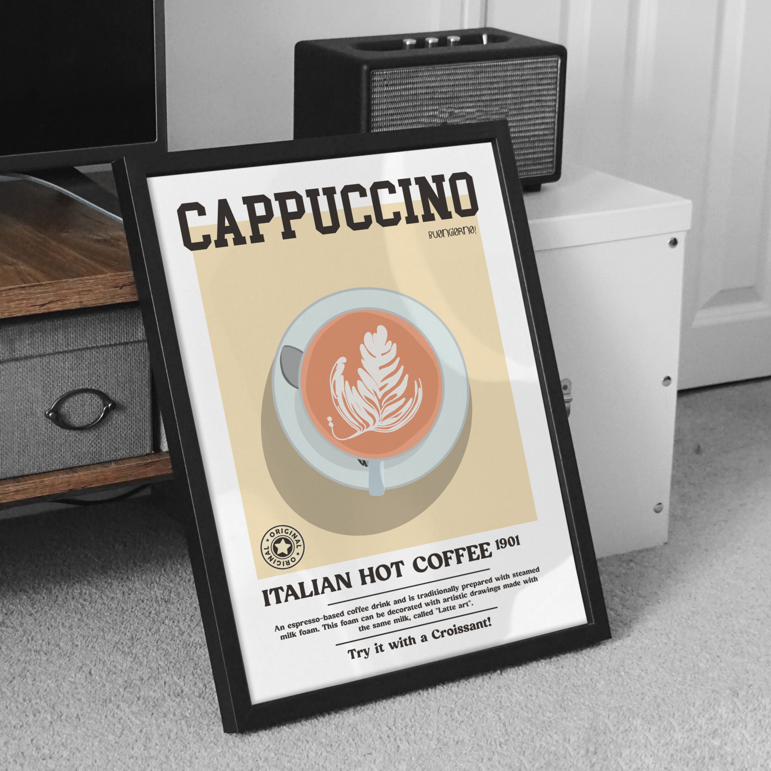 Retro Cappuccino Poster Printable, Caffè Latte Italian Poster, Espresso ...