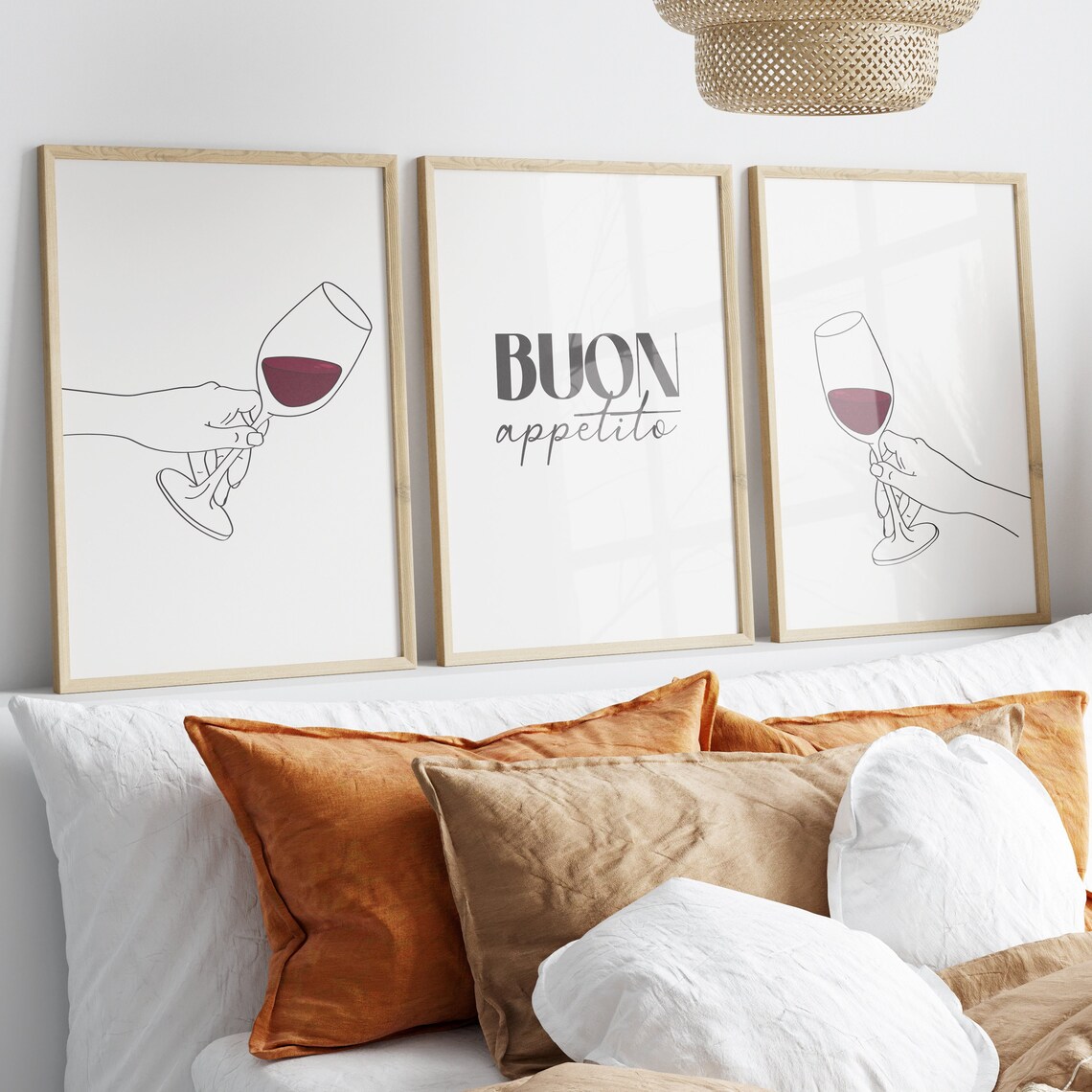 Buon Appetito Printable Poster Set of 3, Line Art Wine Glass Print ...