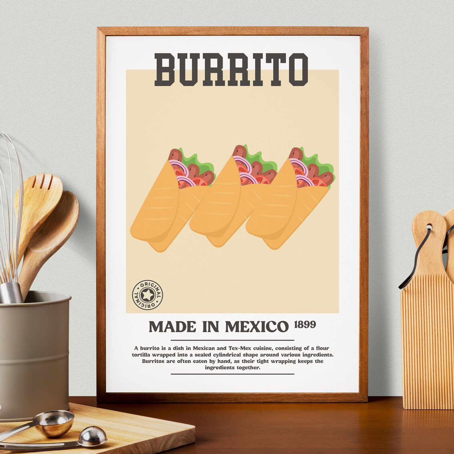 Retro Burrito Printable/ Mexican Food Poster Unique Design/ - Etsy