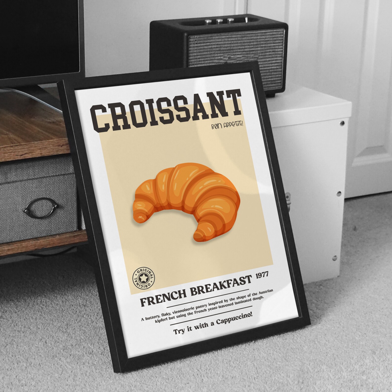 Retro Croissant Print/ French Breakfast Poster Unique Design/ French ...