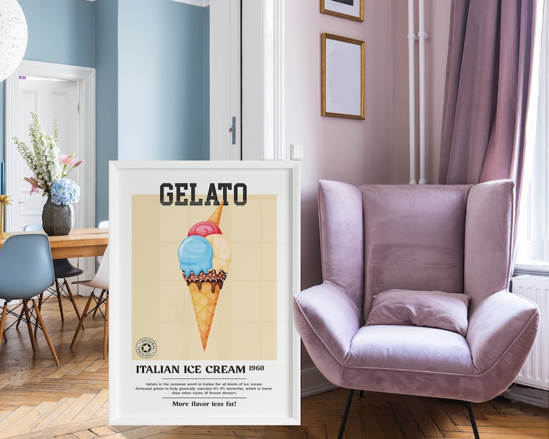 Retro Gelato Print, Italian Ice Cream Poster Unique Design, Food Poster ...