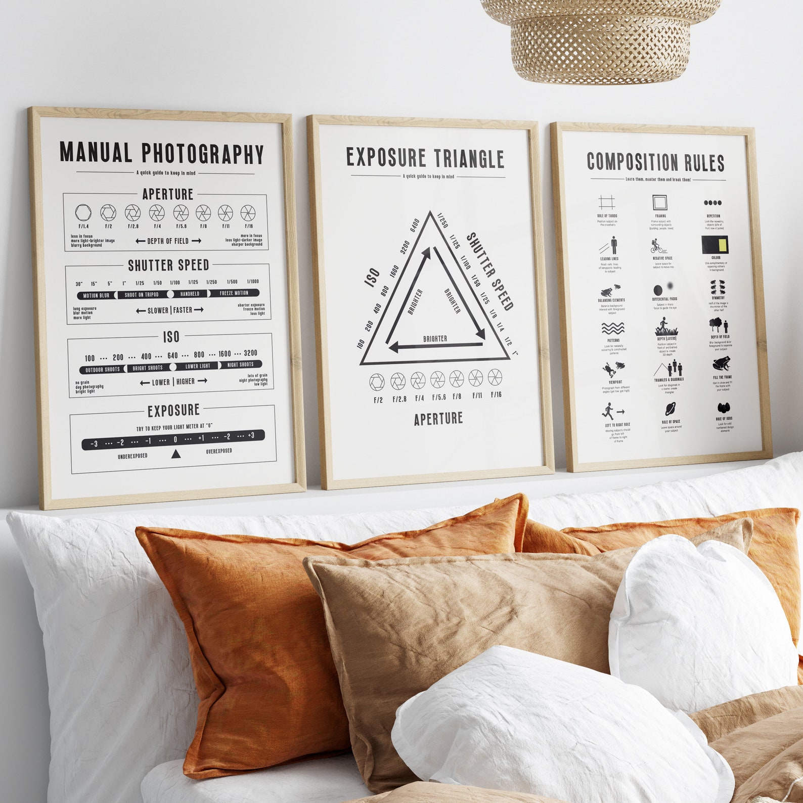 Photography Cheat Sheet, Bundle Set of 6 Printable Wall Art ...