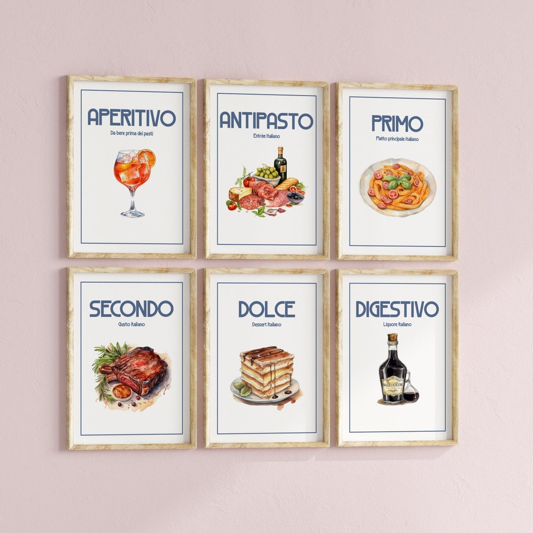 Italian Main Meal Courses Set of 6 Posters Printable, Kitchen Wall Art ...