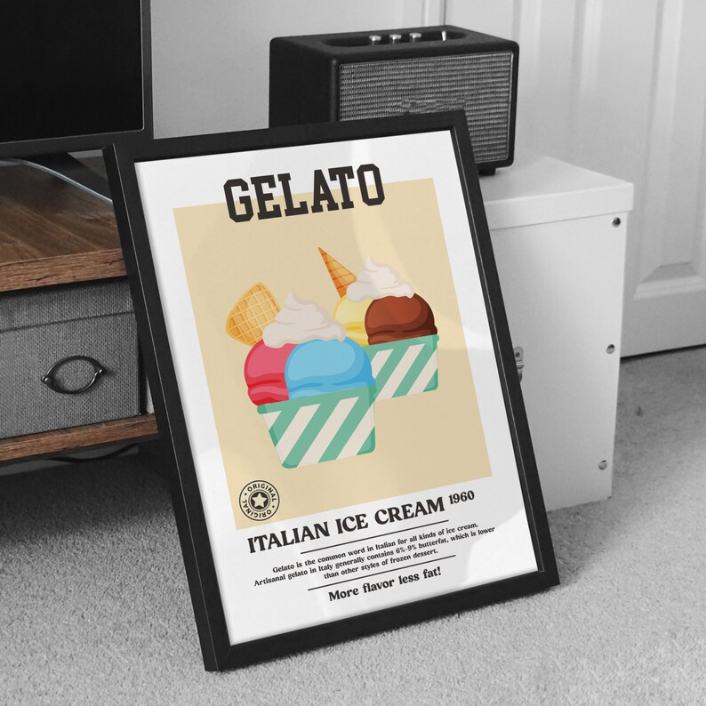 Gelato Poster Printable, Italian Art Retro, Kitchen Wall Art, Ice Cream ...