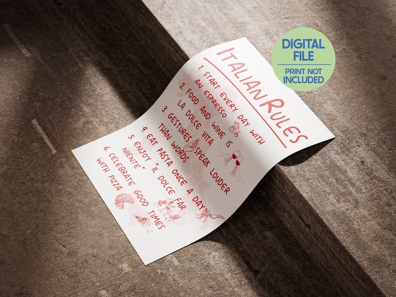 Italian Rules Printable Poster, Italy Wall Art, Funny Red Poster Il ...