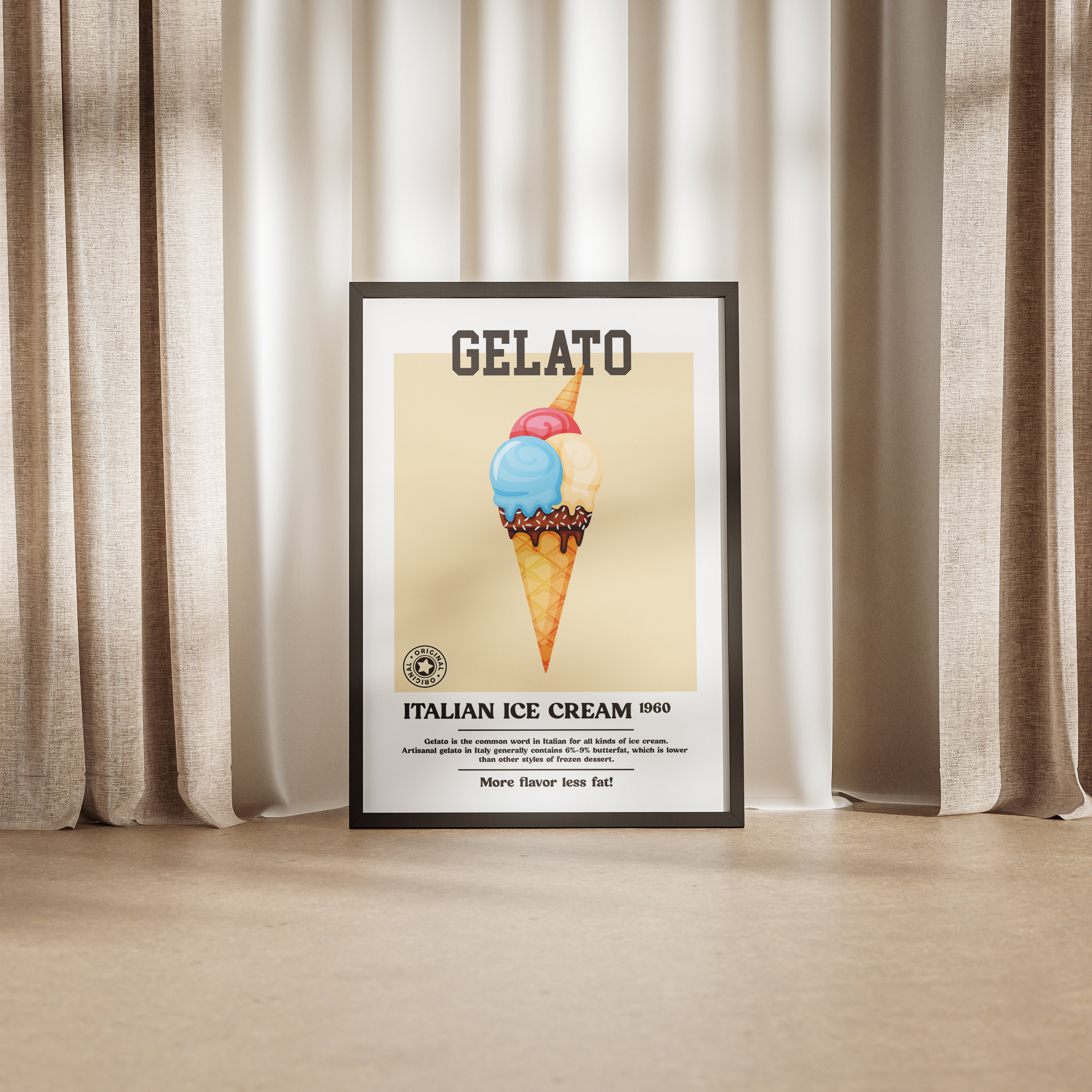 Retro Gelato Print, Italian Ice Cream Poster Unique Design, Food Poster ...