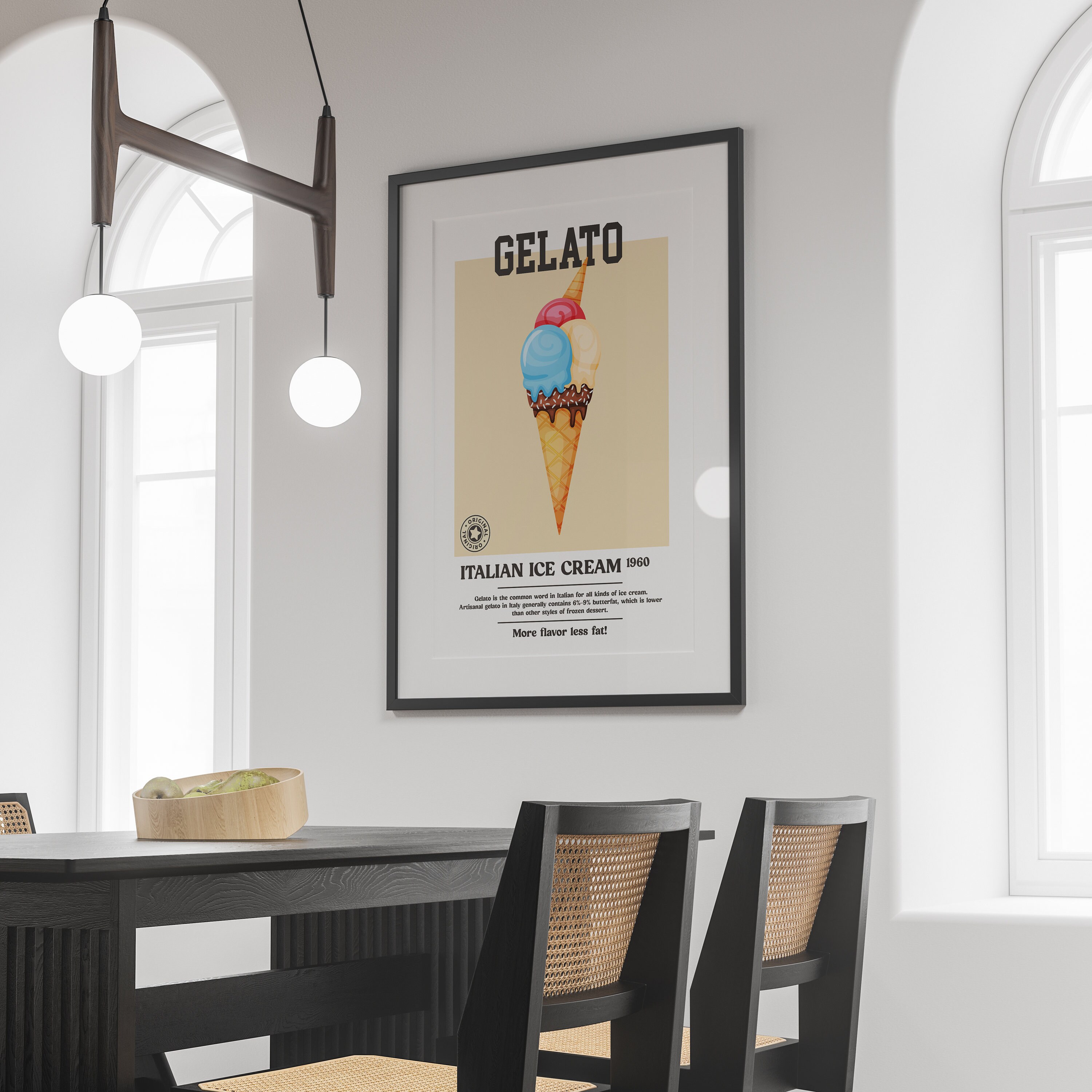 Retro Gelato Print, Italian Ice Cream Poster Unique Design, Food Poster ...