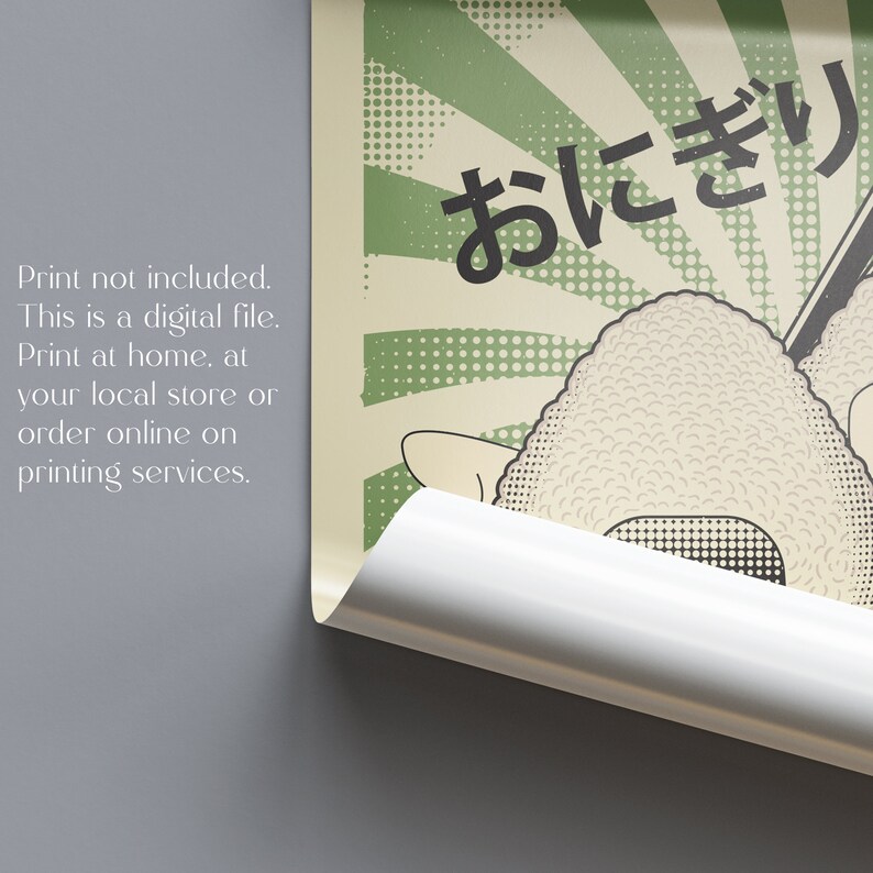 Retro Onigiri Food Design Poster/ Funky Food Wall Art Print/ Vintage ...