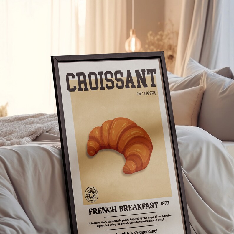 Retro Croissant Print/ French Breakfast Poster Unique Design/ French ...