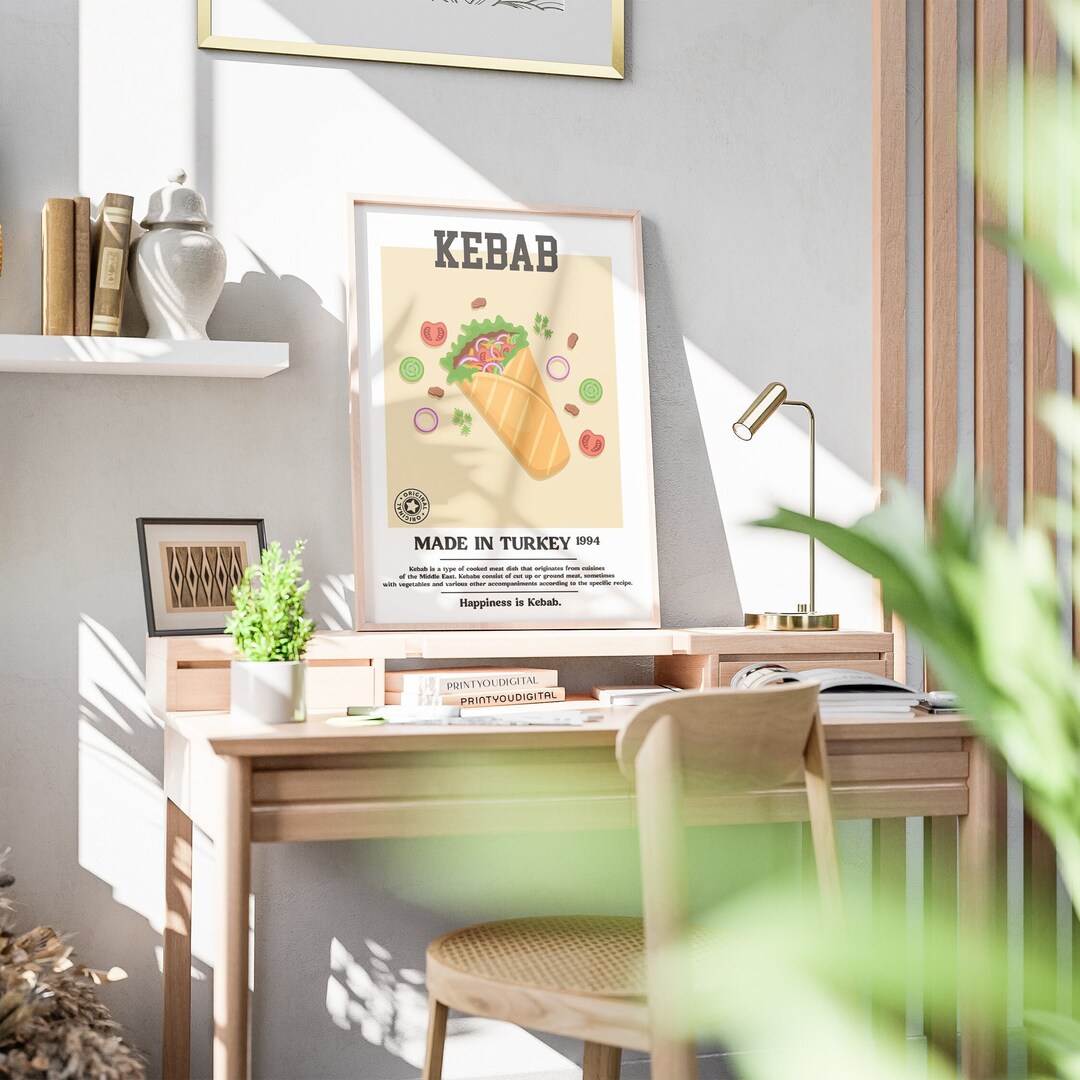 Retro Kebab Printable Turkish Food Poster, Kitchen Wall Art, Modern ...